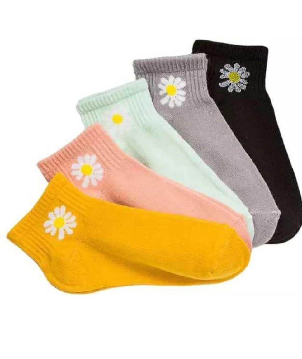HICODE Daisy Pattern Ankle Socks, Pack of 5, Multi-Colour Socks for ...