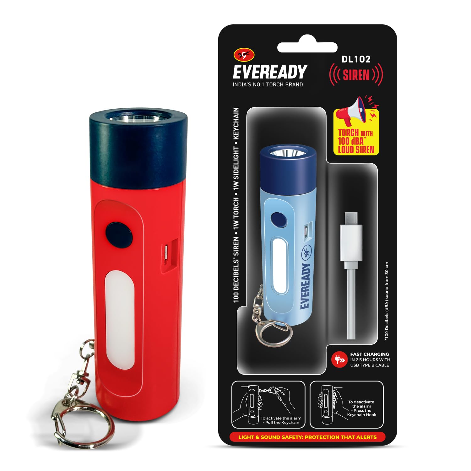 Eveready Siren DL102 Rechargeable Torch with 100 Decibels (dBA ...