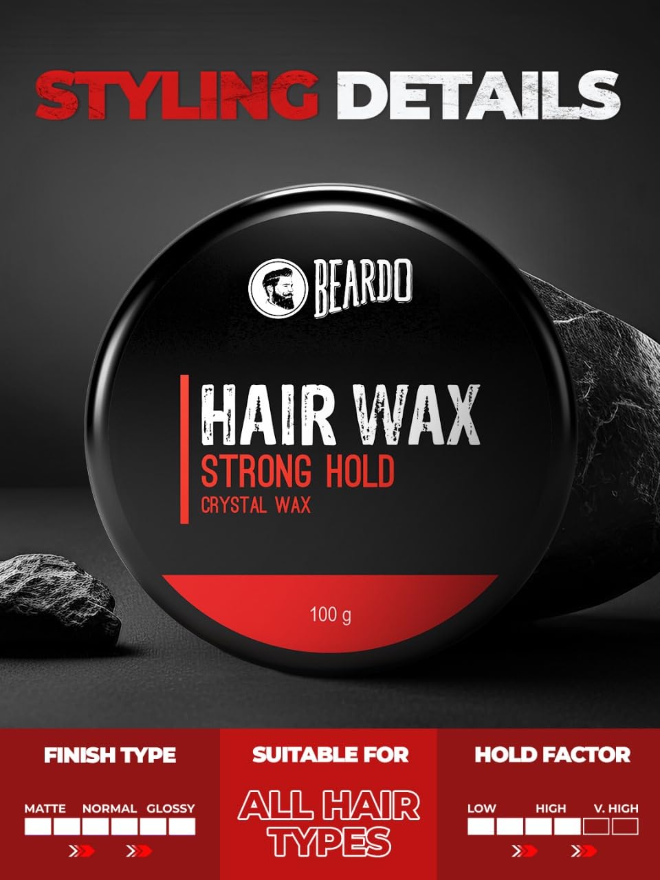 Beardo Stronghold Hair Wax| Glossy Finish | Shine | Strong Hold 100 gm ...
