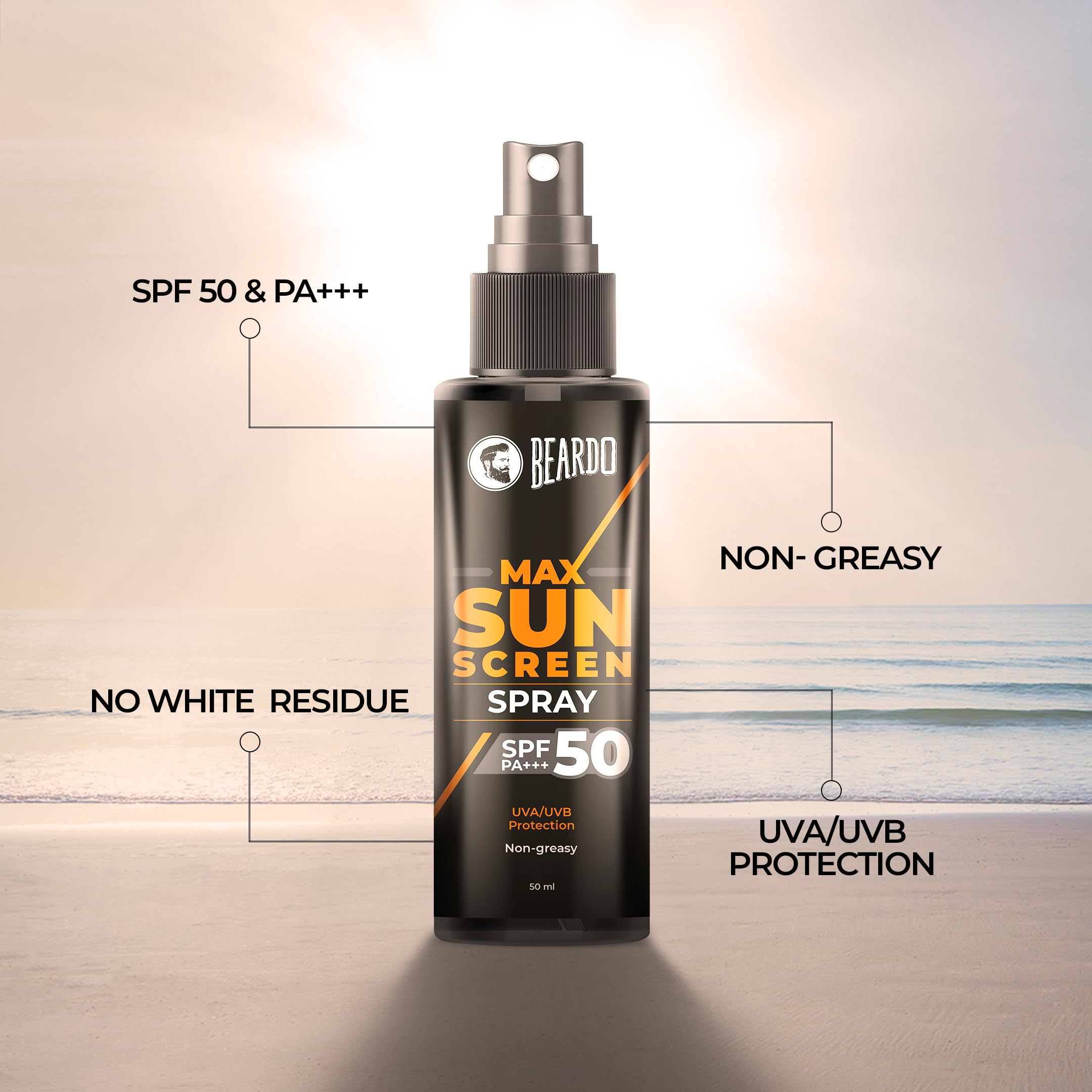 Beardo Max Sunscreen SPF 50 & PA+++ Spray for Men | Non-greasy Spray ...
