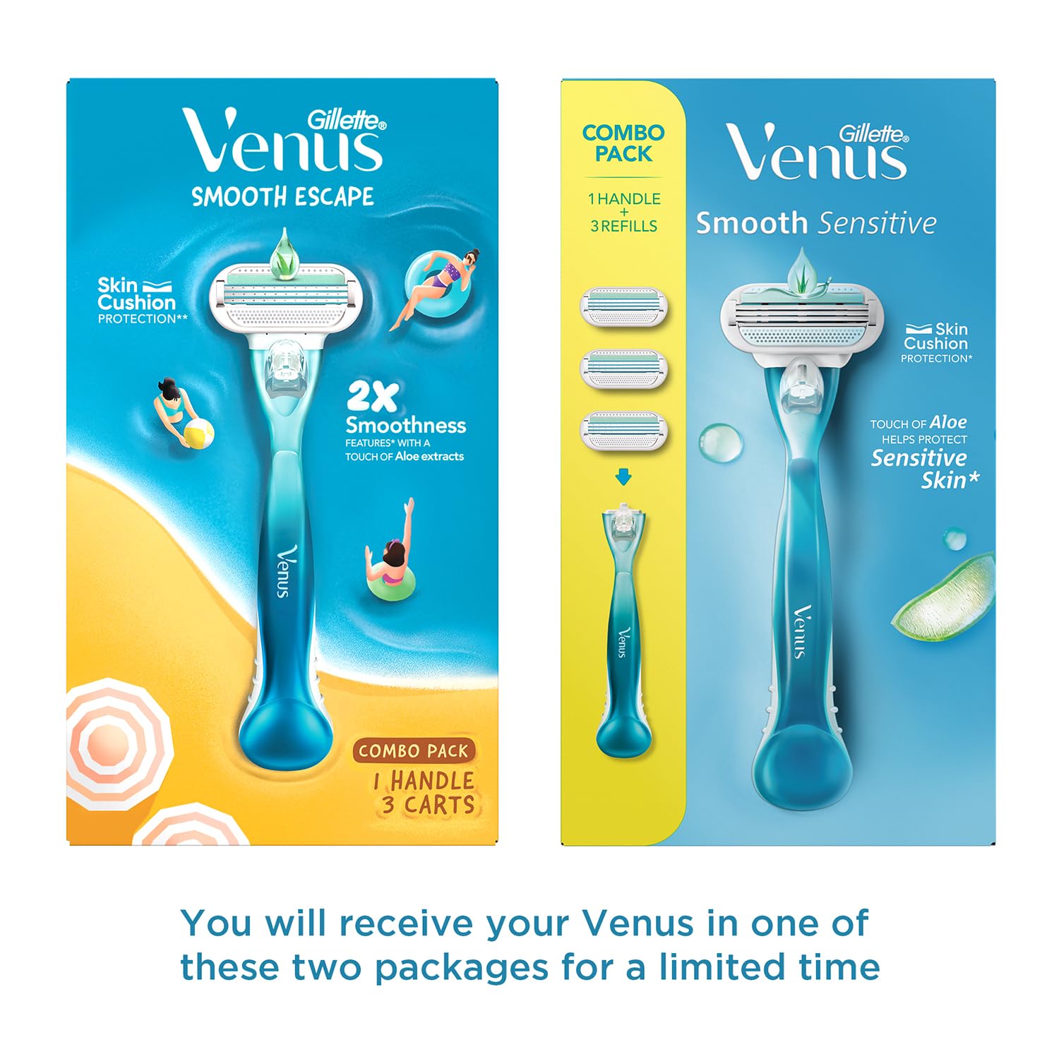 Gillette Venus Women Smooth Combo Pack | Razor Plus 3 Refills | Aloe ...