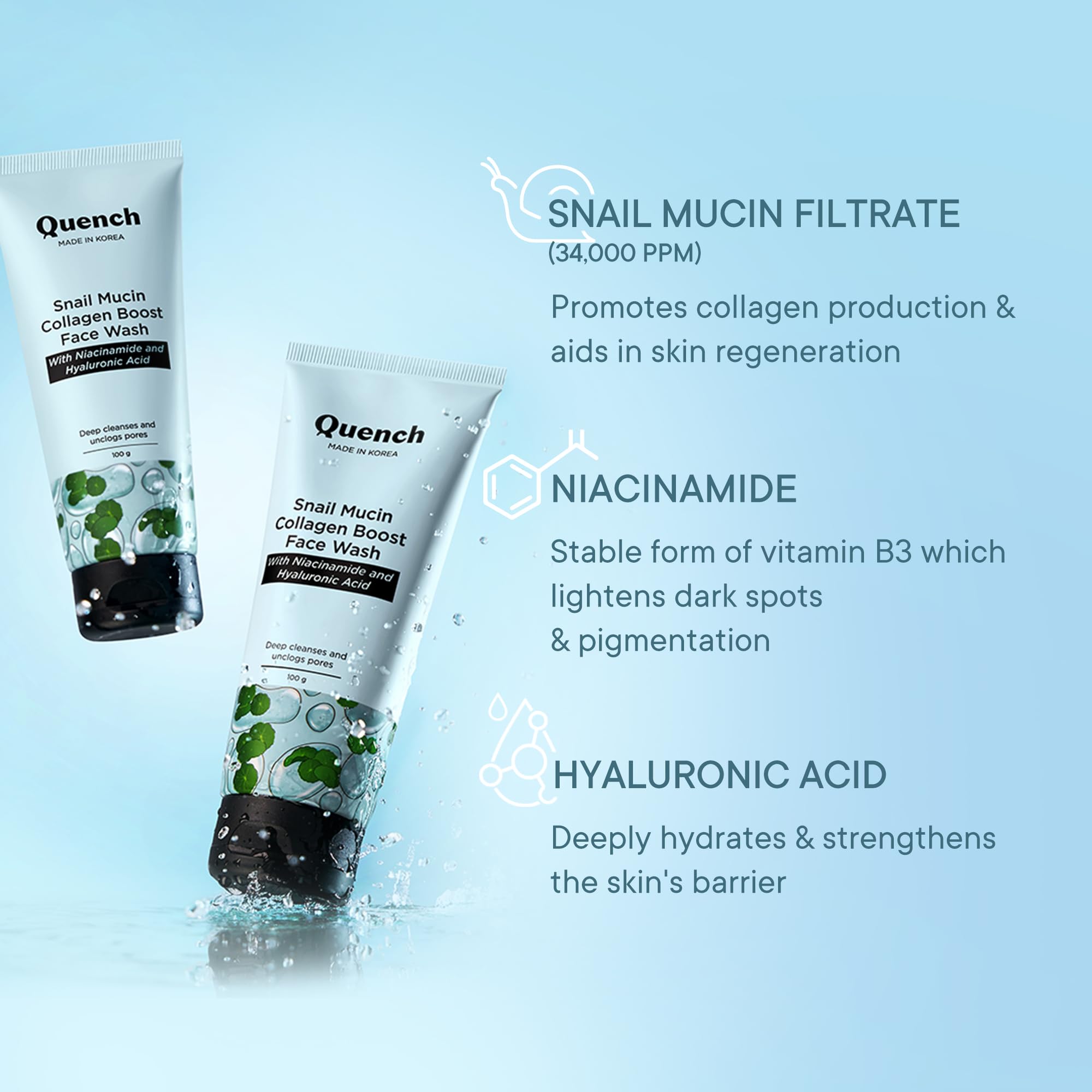 QUENCH BOTANICS Quench Snail Mucin Collagen Boost Face Wash 100ml ...