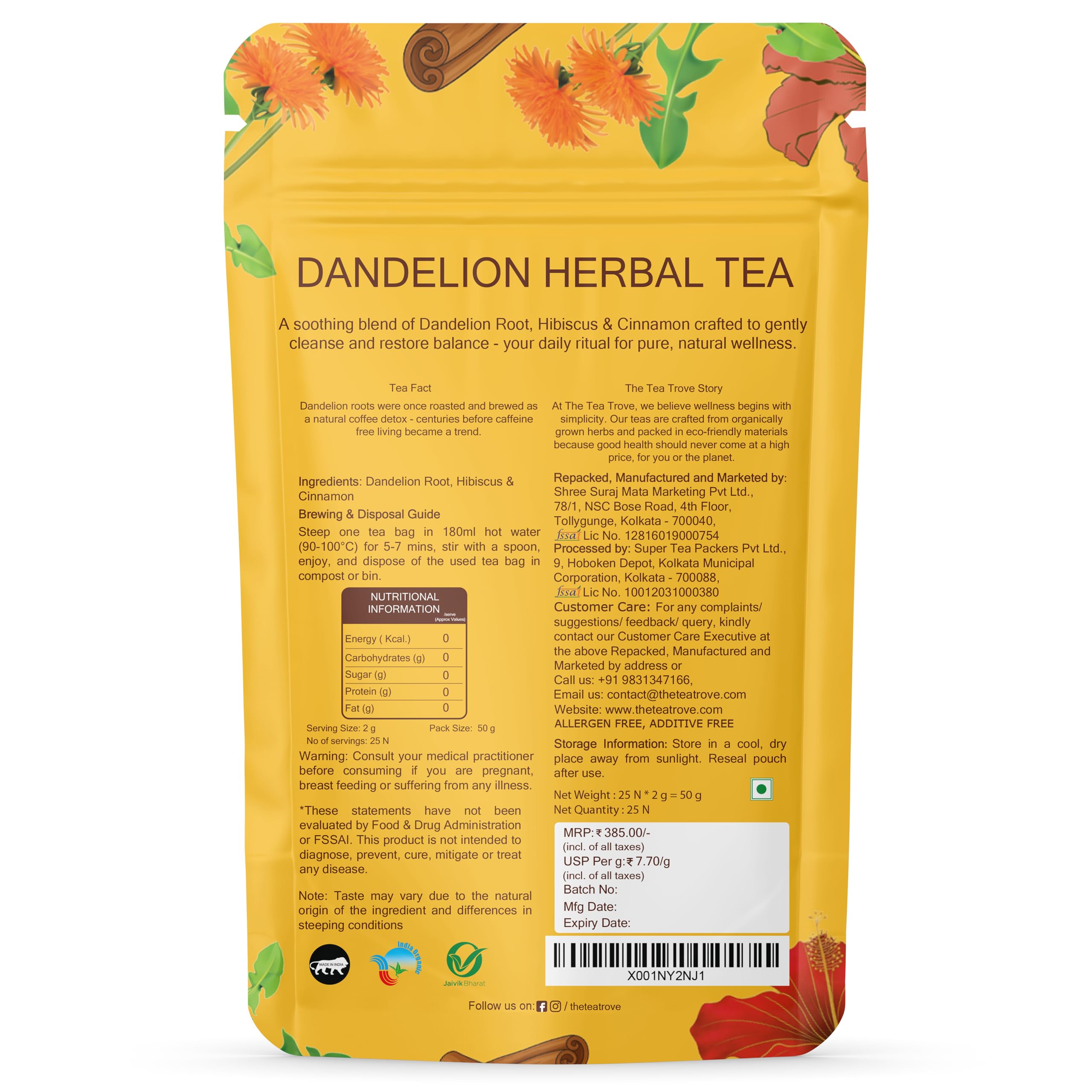 the tea trove Organic Dandelion Tea Bags|25 Eco-Friendly Dandelion Root ...