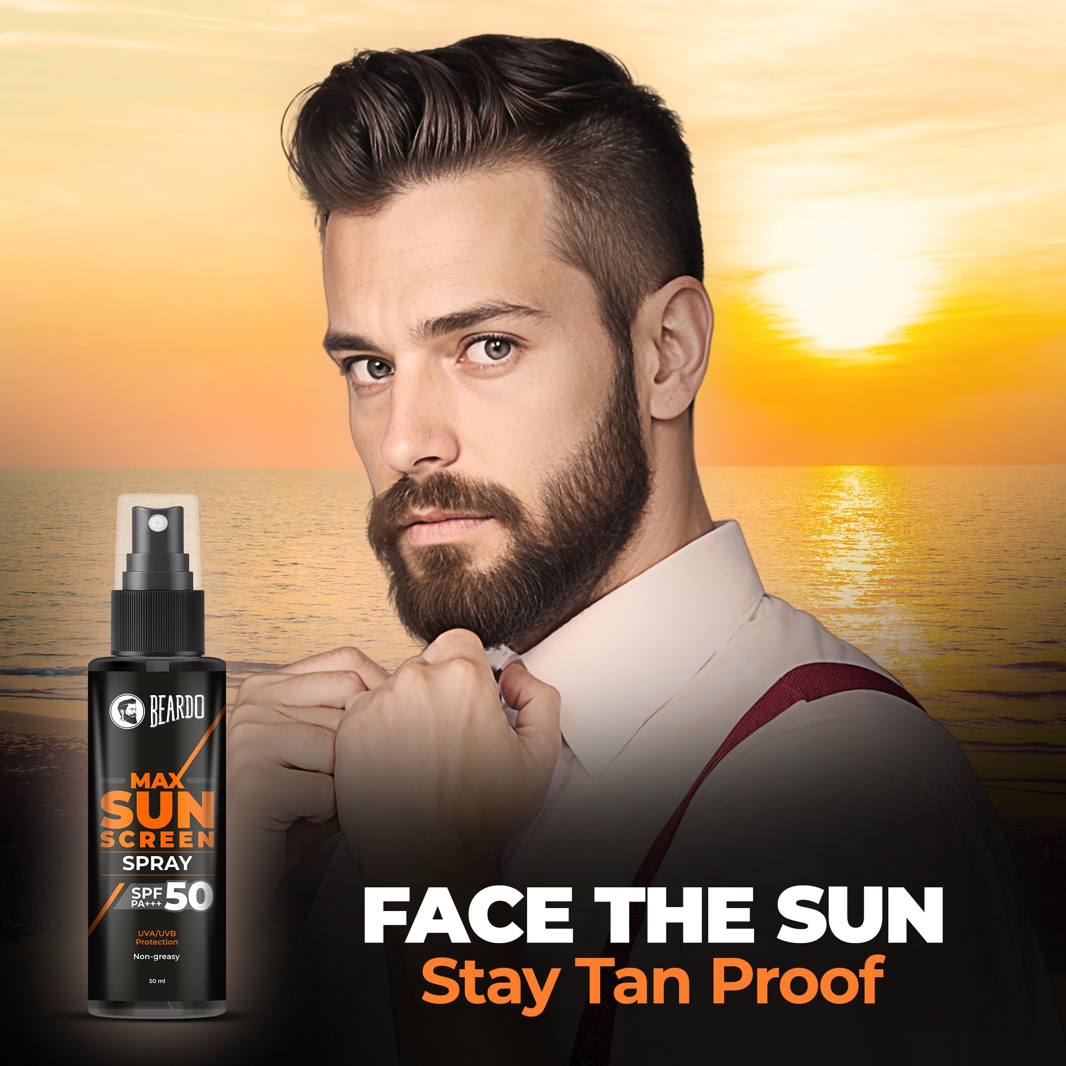 Beardo Max Sunscreen SPF 50 & PA+++ Spray for Men | Non-greasy Spray ...