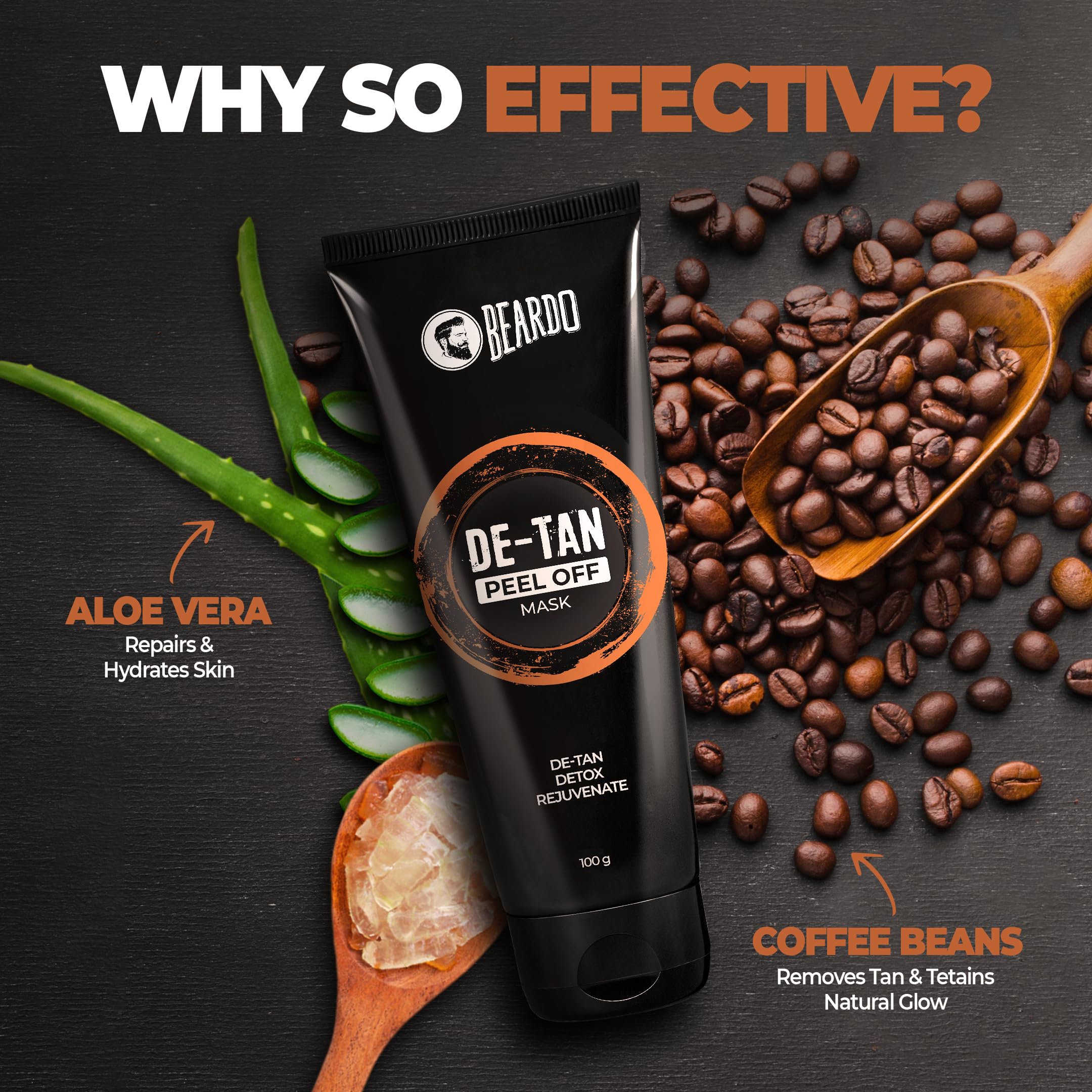 Beardo DeTan Peel off Face Mask for Men, 100g | Coffee Extract to ...