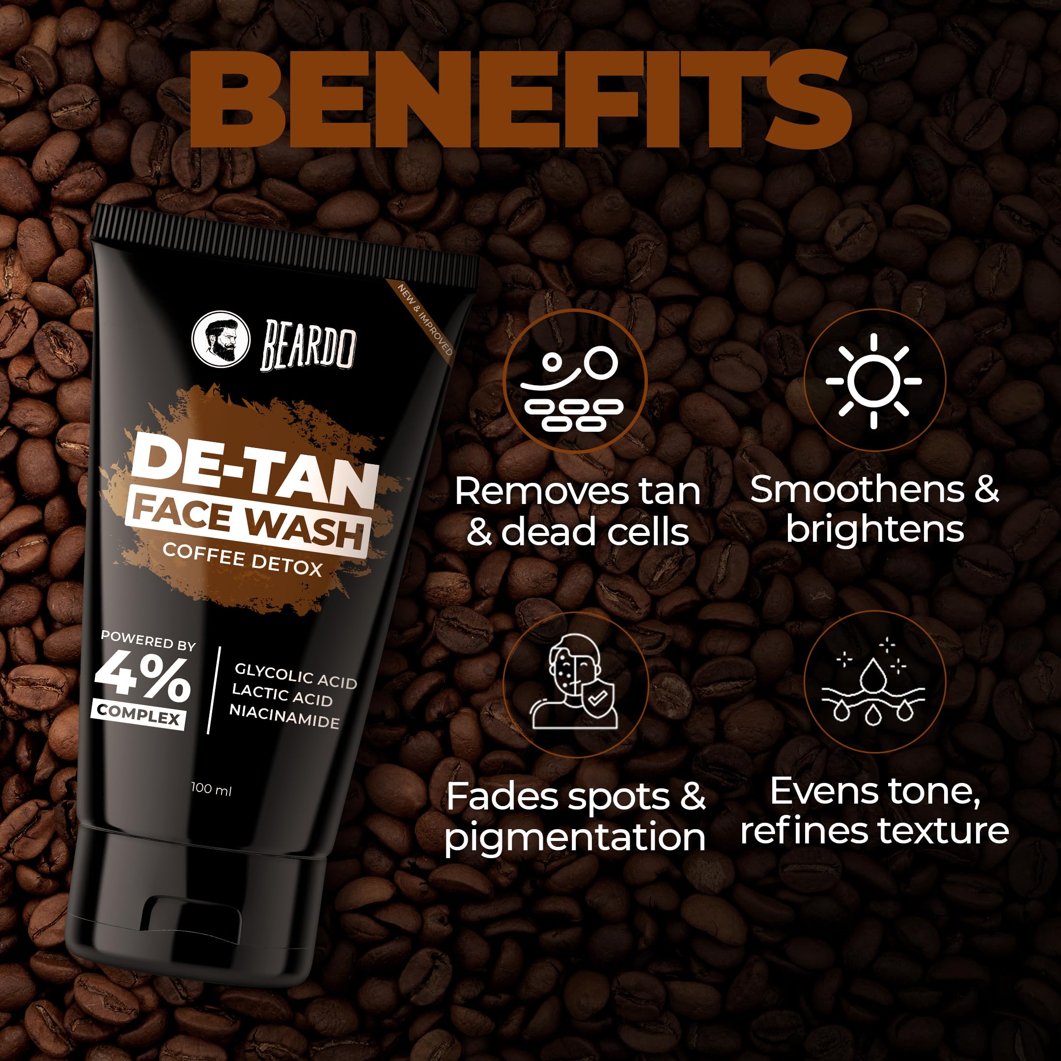 BEARDO DeTan Face Wash for Men, 100ml | Glycolic Acid,Niacinamide ...
