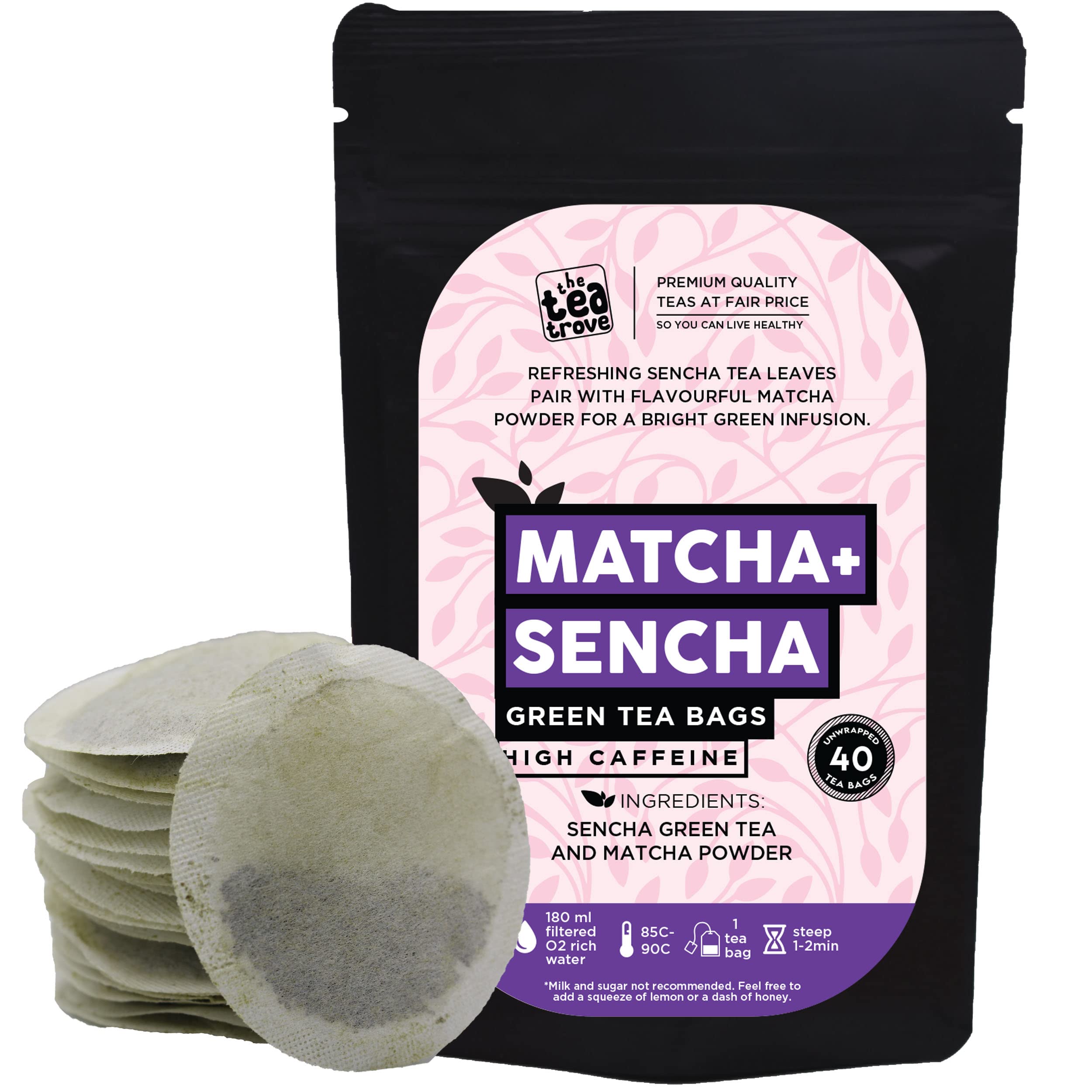 The Tea Trove Japanese Matcha Green Tea Bags-40 Eco-Friendly Matcha Tea ...