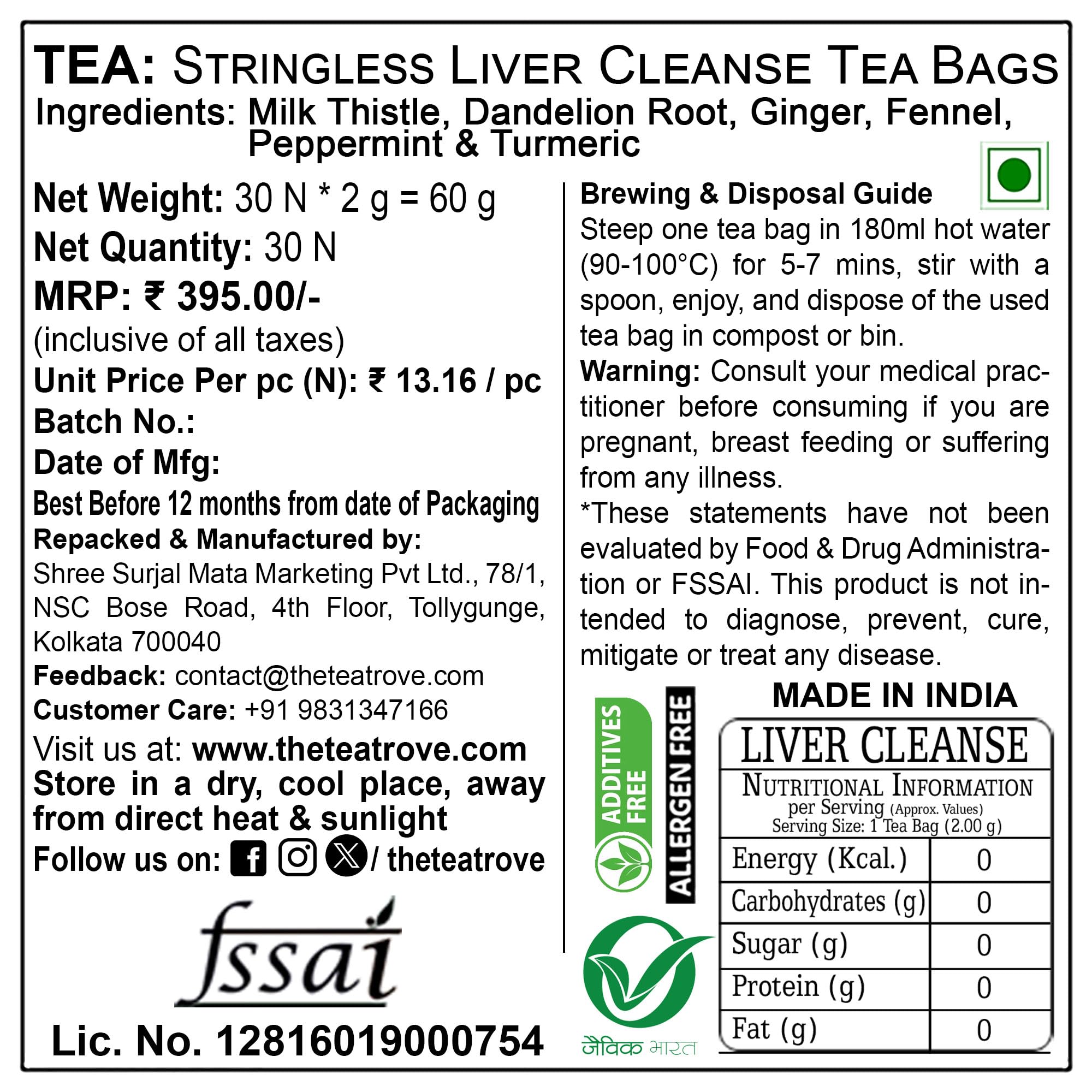 The Tea Trove Liver Cleanse Tea Bags (30 counts) – Fatty Liver Detox ...