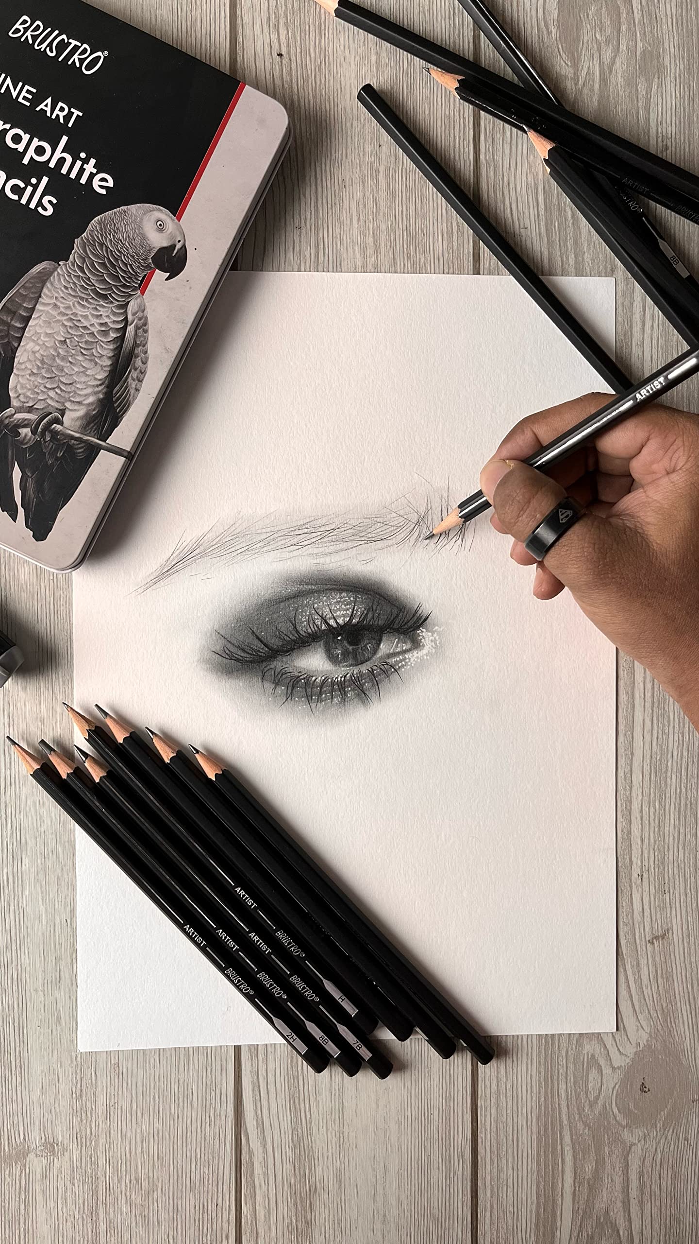 Brustro Artists Fineart Graphite Pencil Set of 12 (10B-2H) with Elegant ...